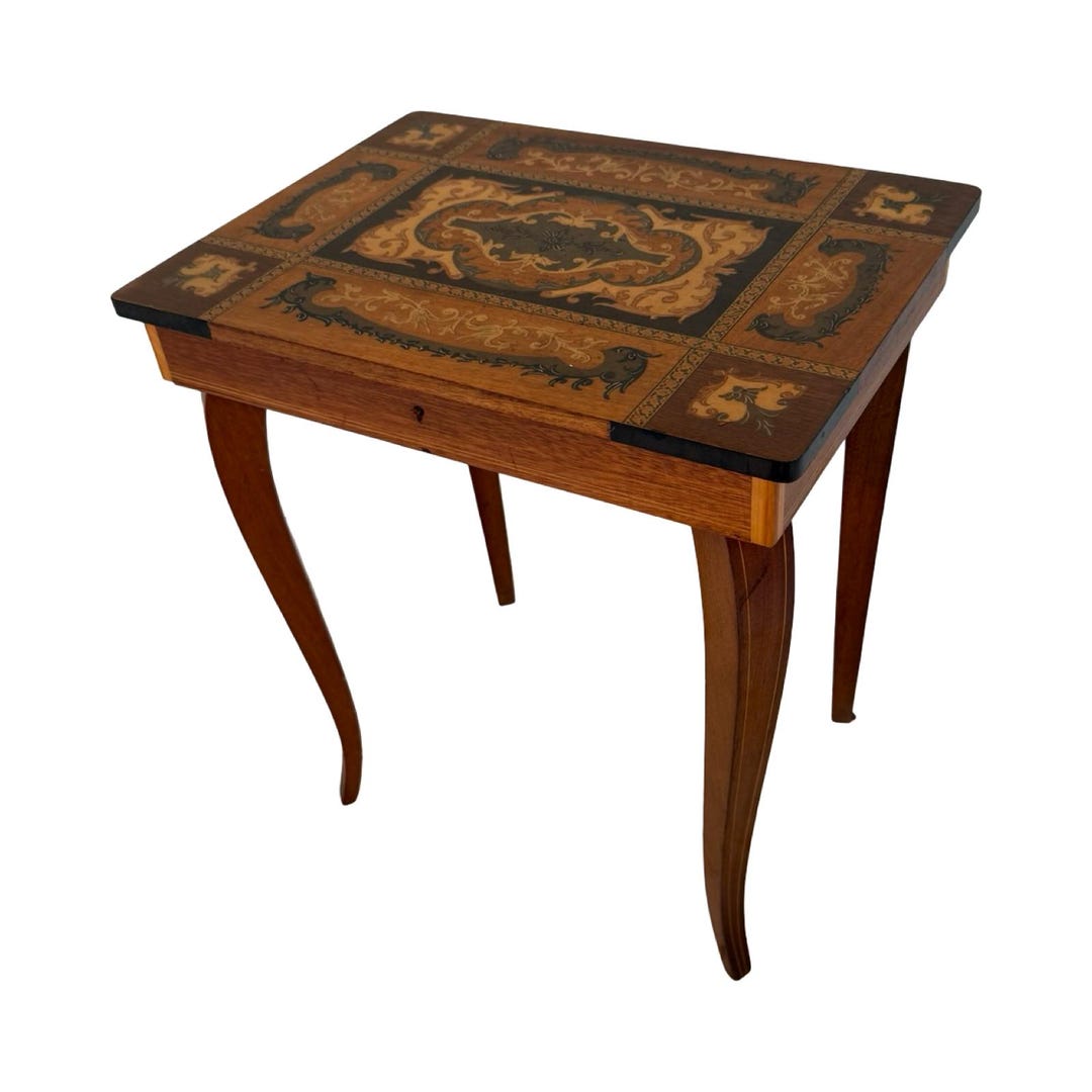 Intarsia - Italian Made Sewing Box / Side Table With Swiss (reuge ...