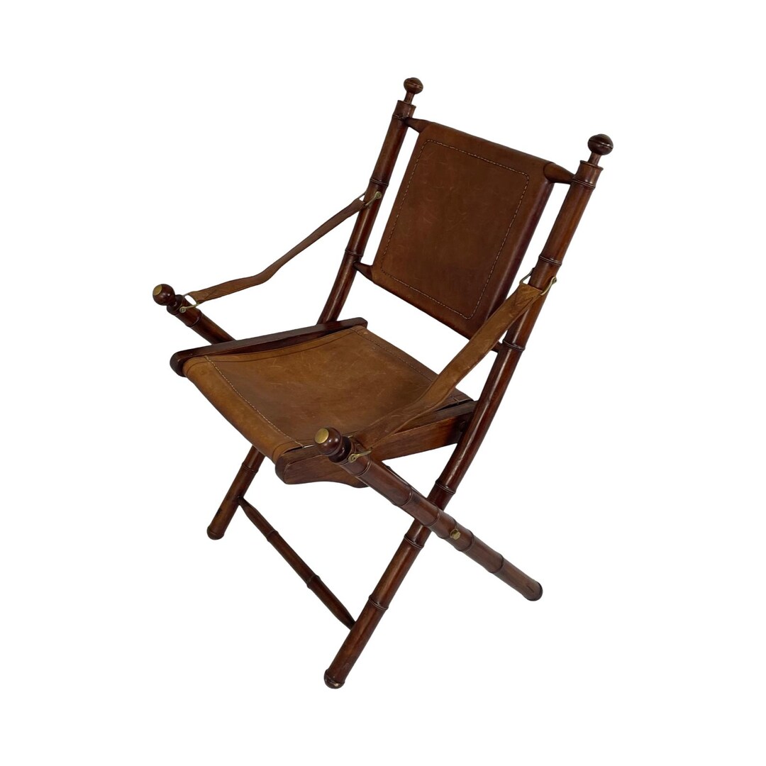 Officer's Chair - Wood and Leather Upholstery - Military Campaign Style ...