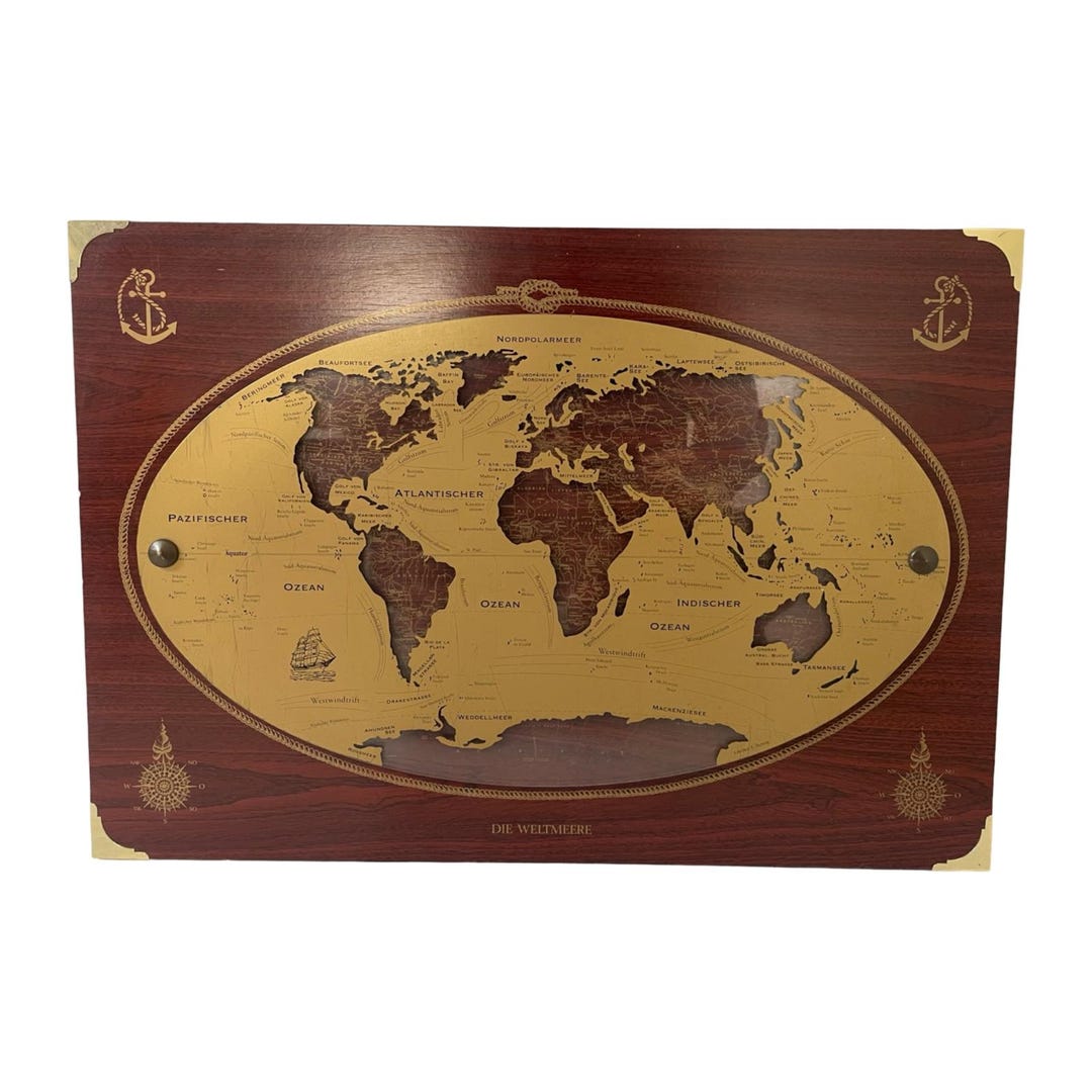 Vintage - Brass 3d Map Depicting the Water of the World - Germany ...