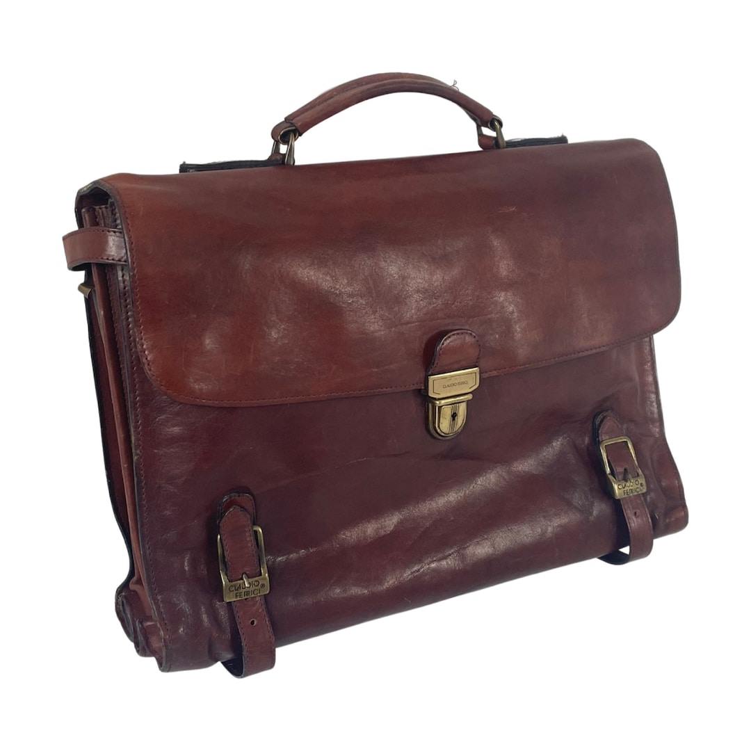 Vintage - Leather Briefcase / Bag - Claudio Ferrici - High Grade Brown ...