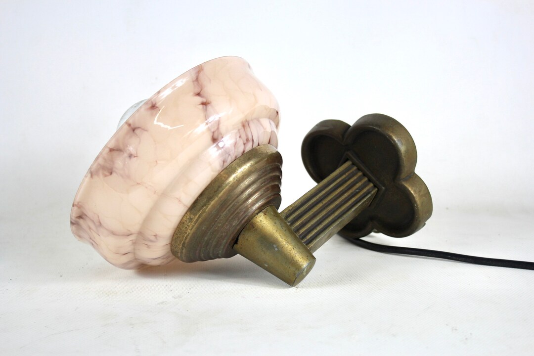 Art Deco - Wall Mounted Lamp With Marble Like Pink Glass - Brass Base ...