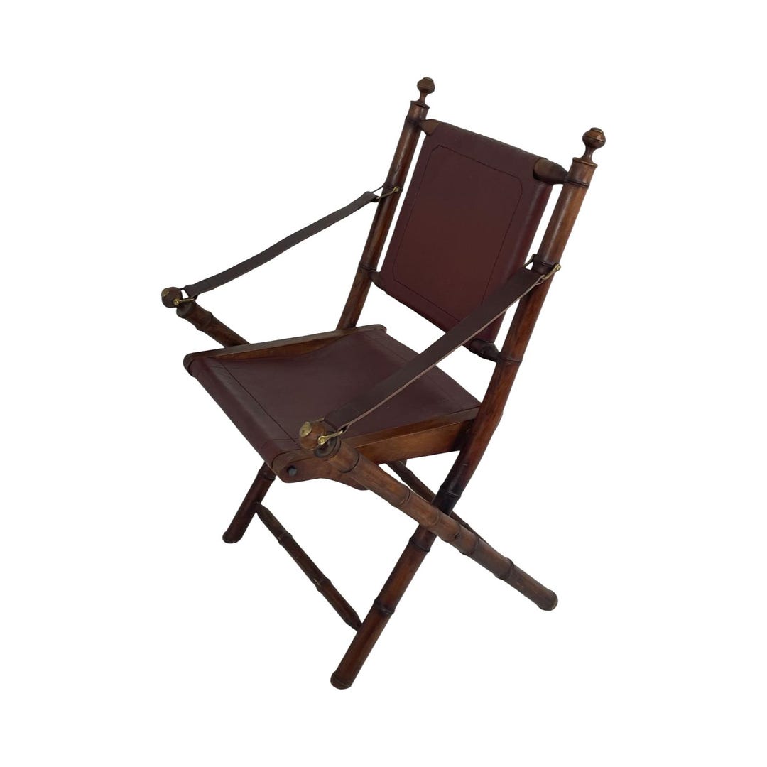 Officer's Chair - Wood and Leather Upholstery - Military Campaign Style ...