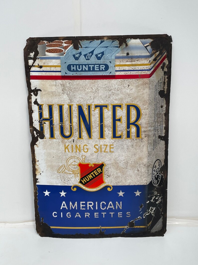 XXL Porcelain / Enameled Sign Hunter Cigarettes America | Etsy