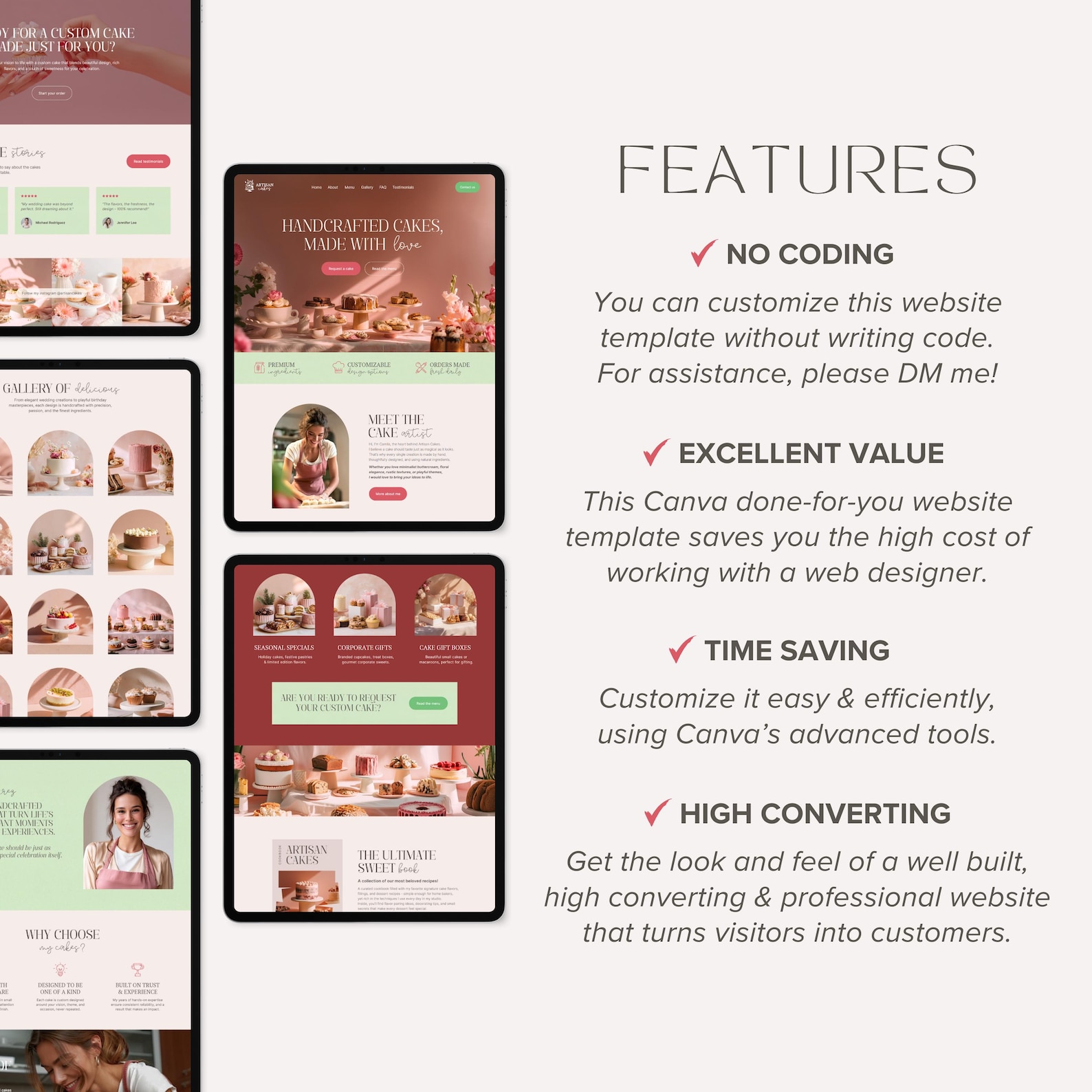 Cake Artist Website Template Baker Canva Template Bakery Multi Page ...