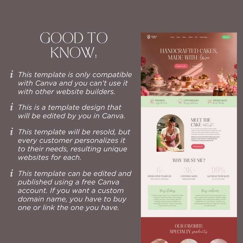 Cake Artist Website Template Baker Canva Template Bakery Multi Page ...