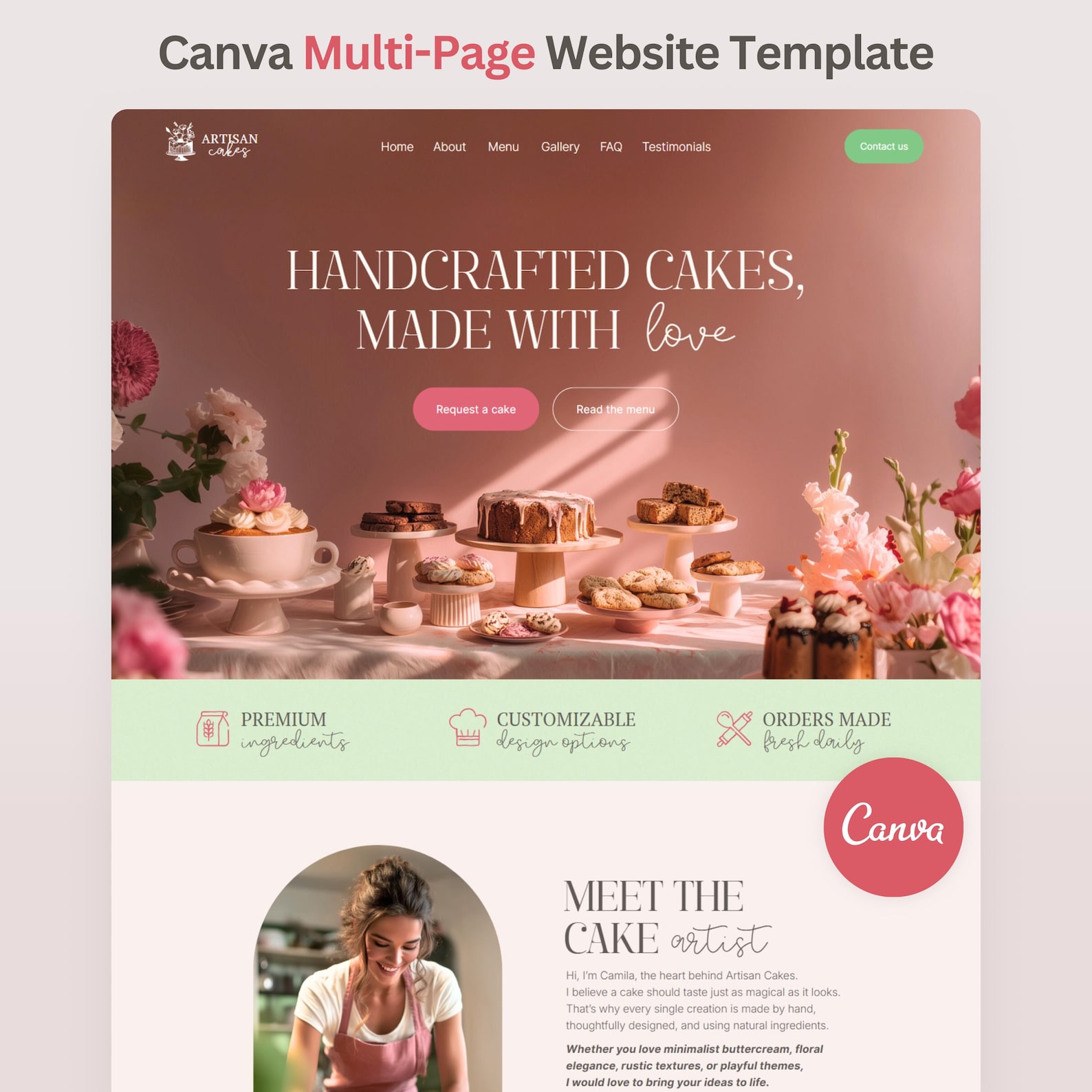 Cake Artist Website Template Baker Canva Template Bakery Multi Page ...