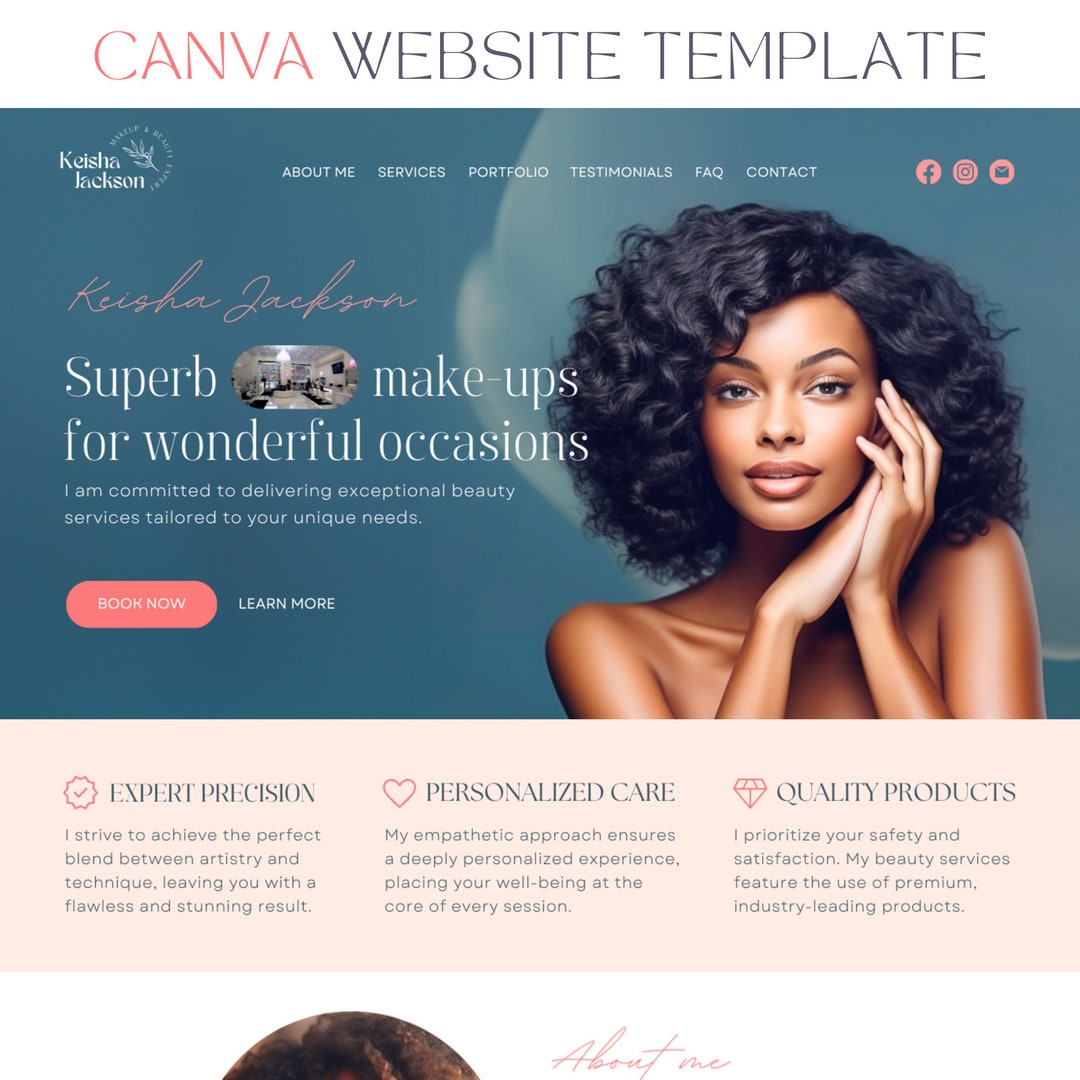 Canva Website Template Beauty Web Site Makeup Artist Theme Medspa ...
