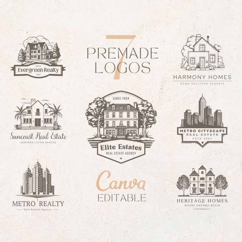 7 Real Estate Logo Designs, Premade Realestate Logo, Editable Canva ...