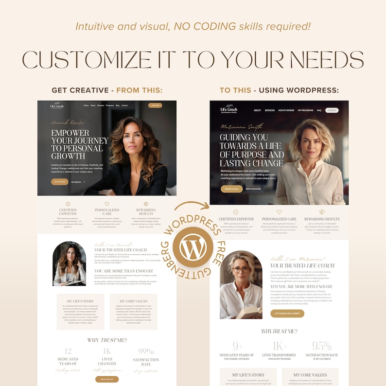 Life Coach Wordpress Theme Coaching Full Website Therapist Wordpress ...