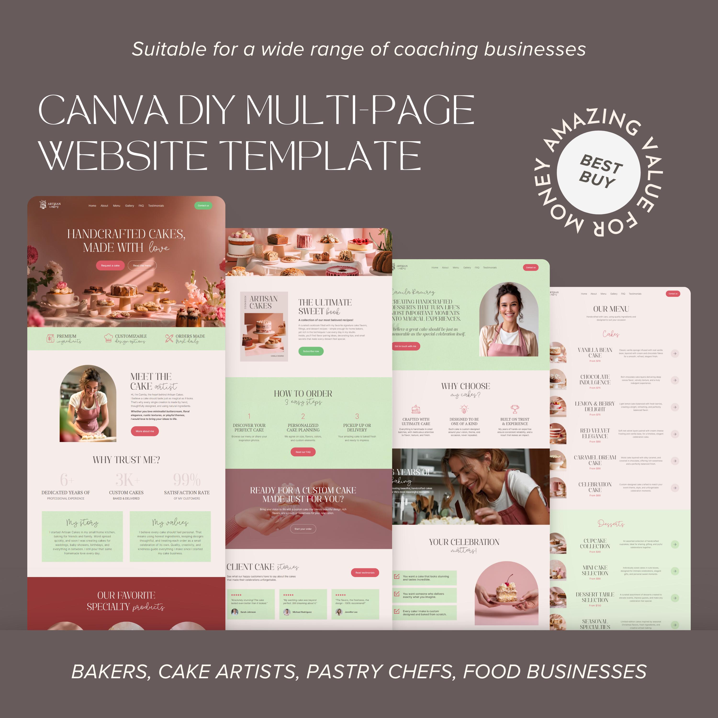 Cake Artist Website Template Baker Canva Template Bakery Multi Page ...