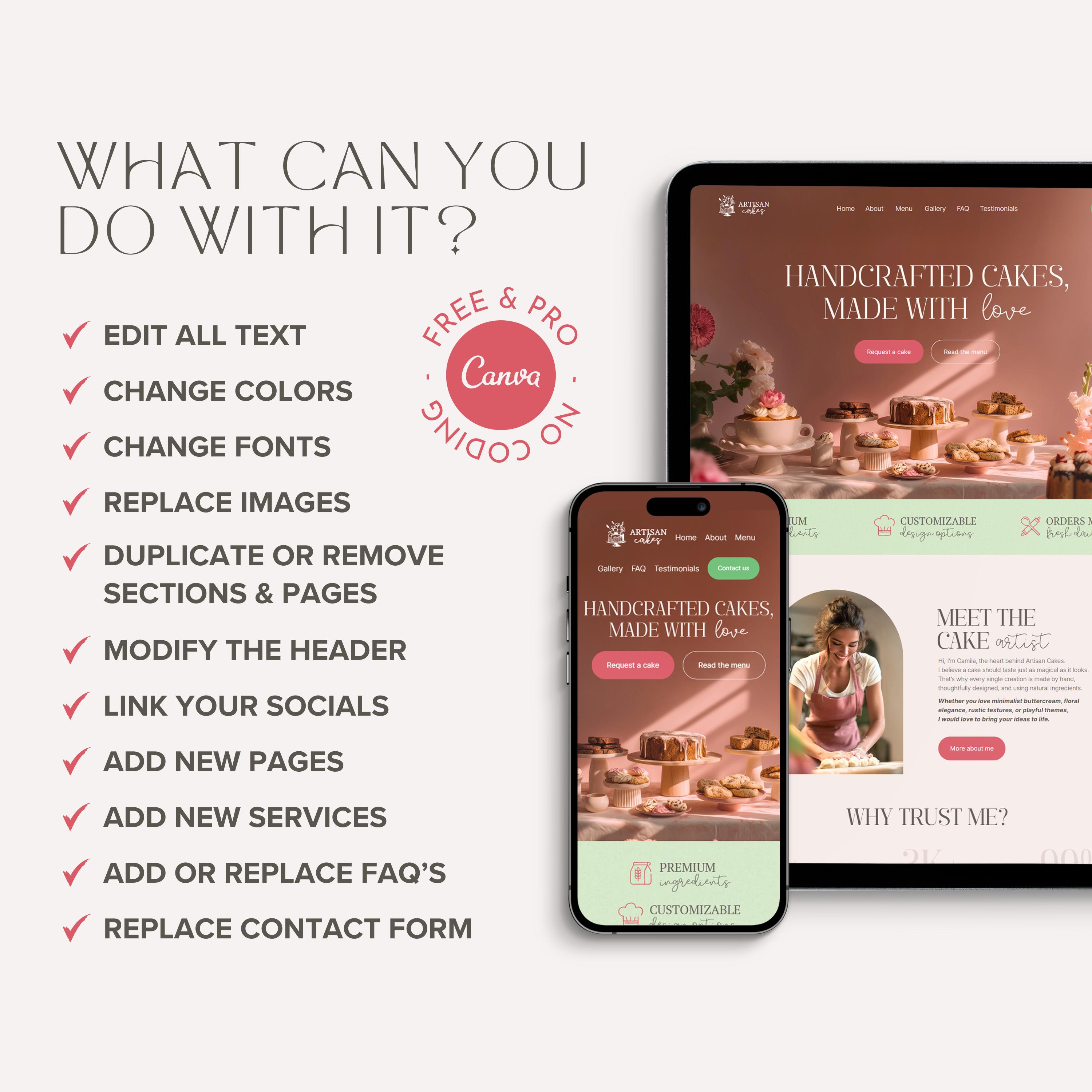 Cake Artist Website Template Baker Canva Template Bakery Multi Page ...