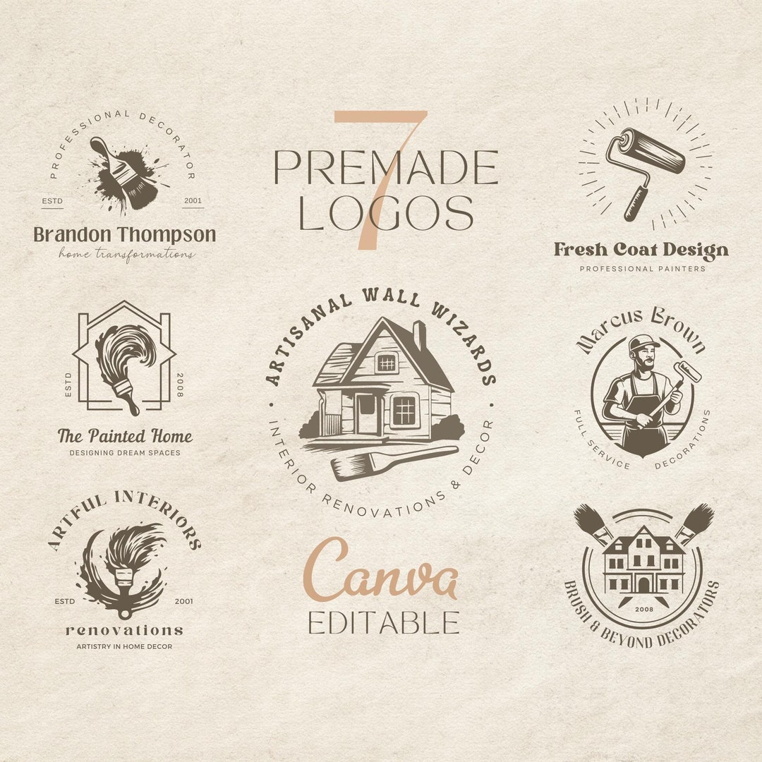7 Premade House Decorator Logos: Artful Painter Designs (canva Editable ...