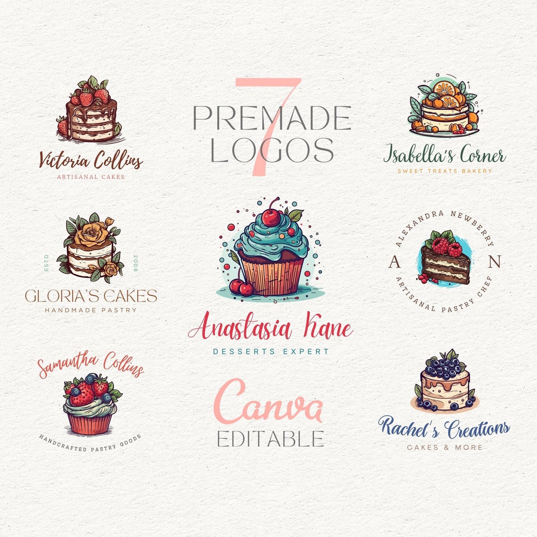 7 Bakery Logo Designs, Premade Baker Logo, Editable Cupcake Logo, Canva ...