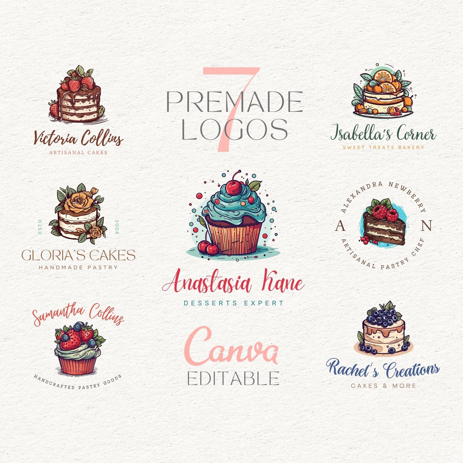 7 Bakery Logo Designs, Premade Baker Logo, Editable Cupcake Logo, Canva ...