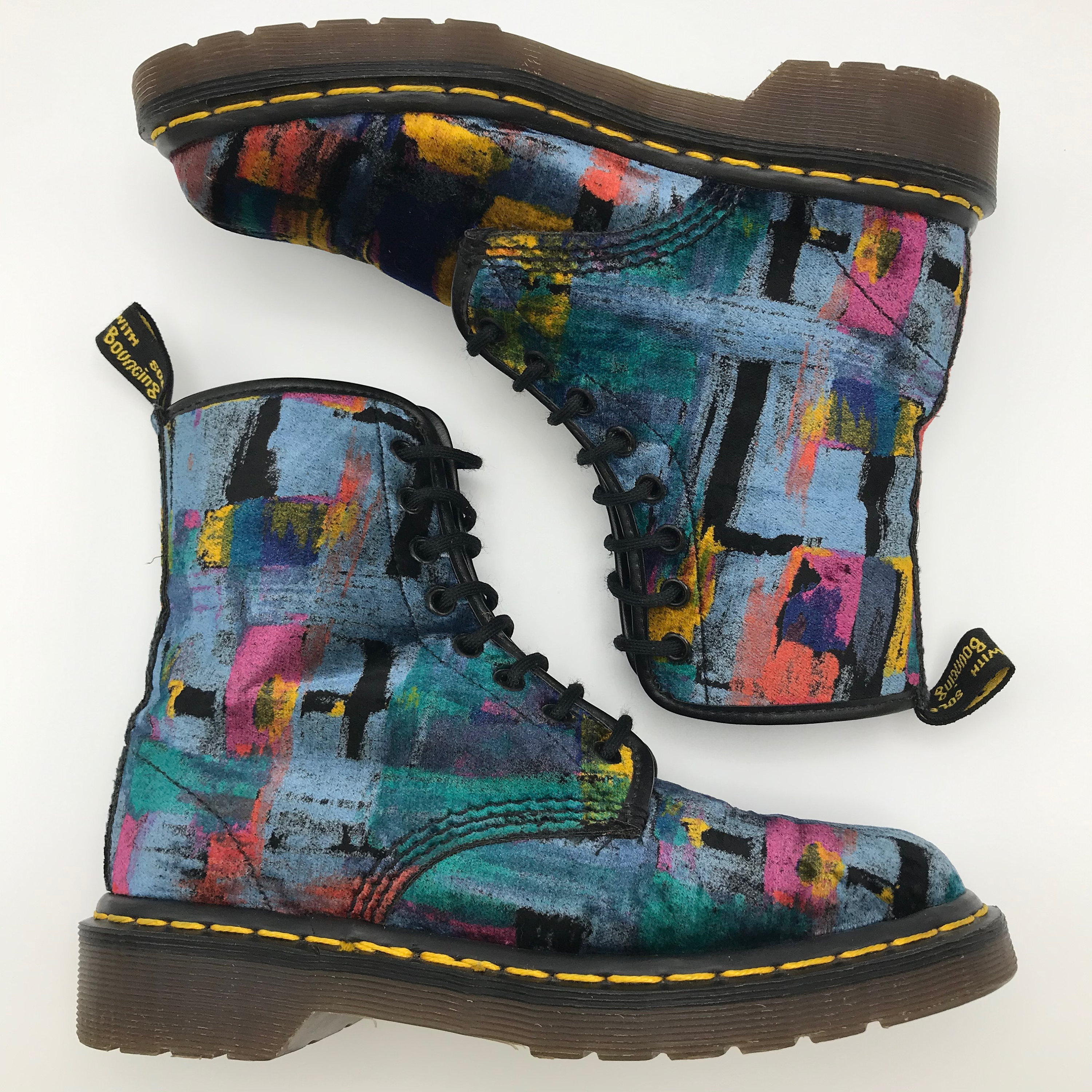 Vintage Dr. Martens Doc Multi Color Velvet Print Boots UK 4 US | Etsy