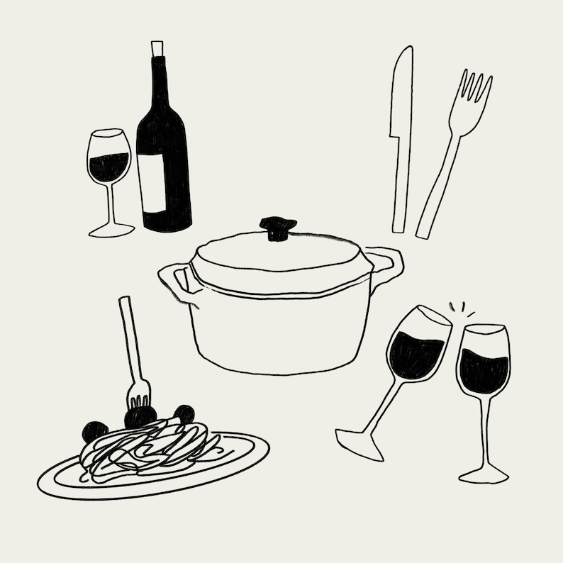 Dinner Party Illustration Set - Digital Downloadable Dinner Icon ...