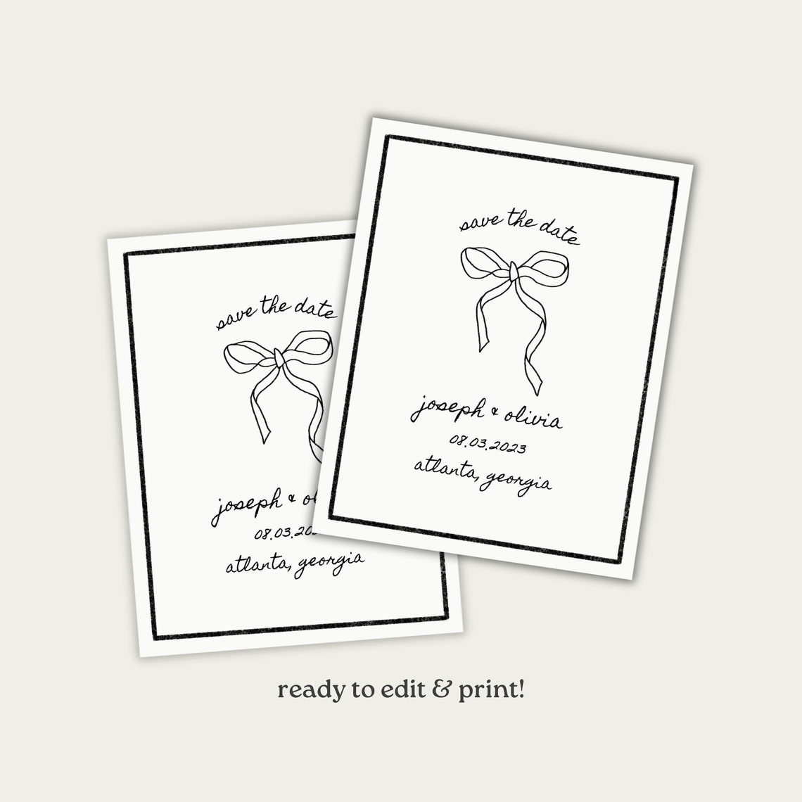 Simple Wedding Bow Elegant Canva Template With Hand-drawn Illustration ...