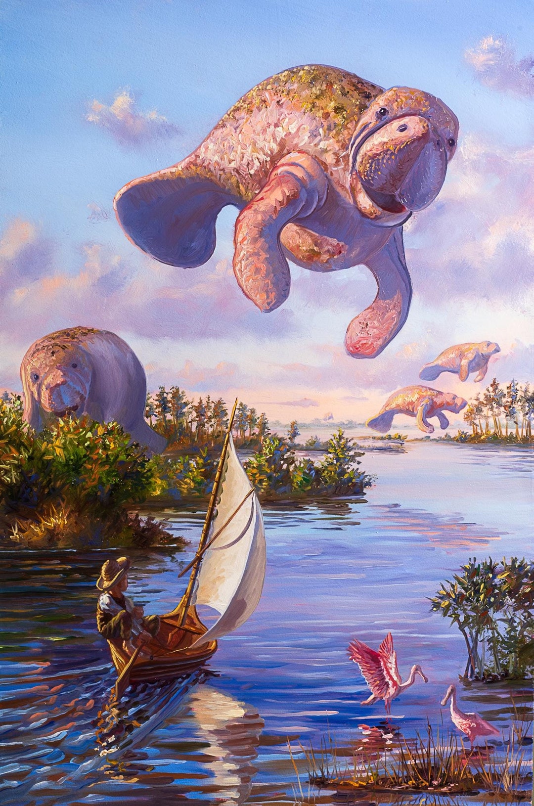 Sky Cows- Humorous Painting of Floating Manatees - Etsy