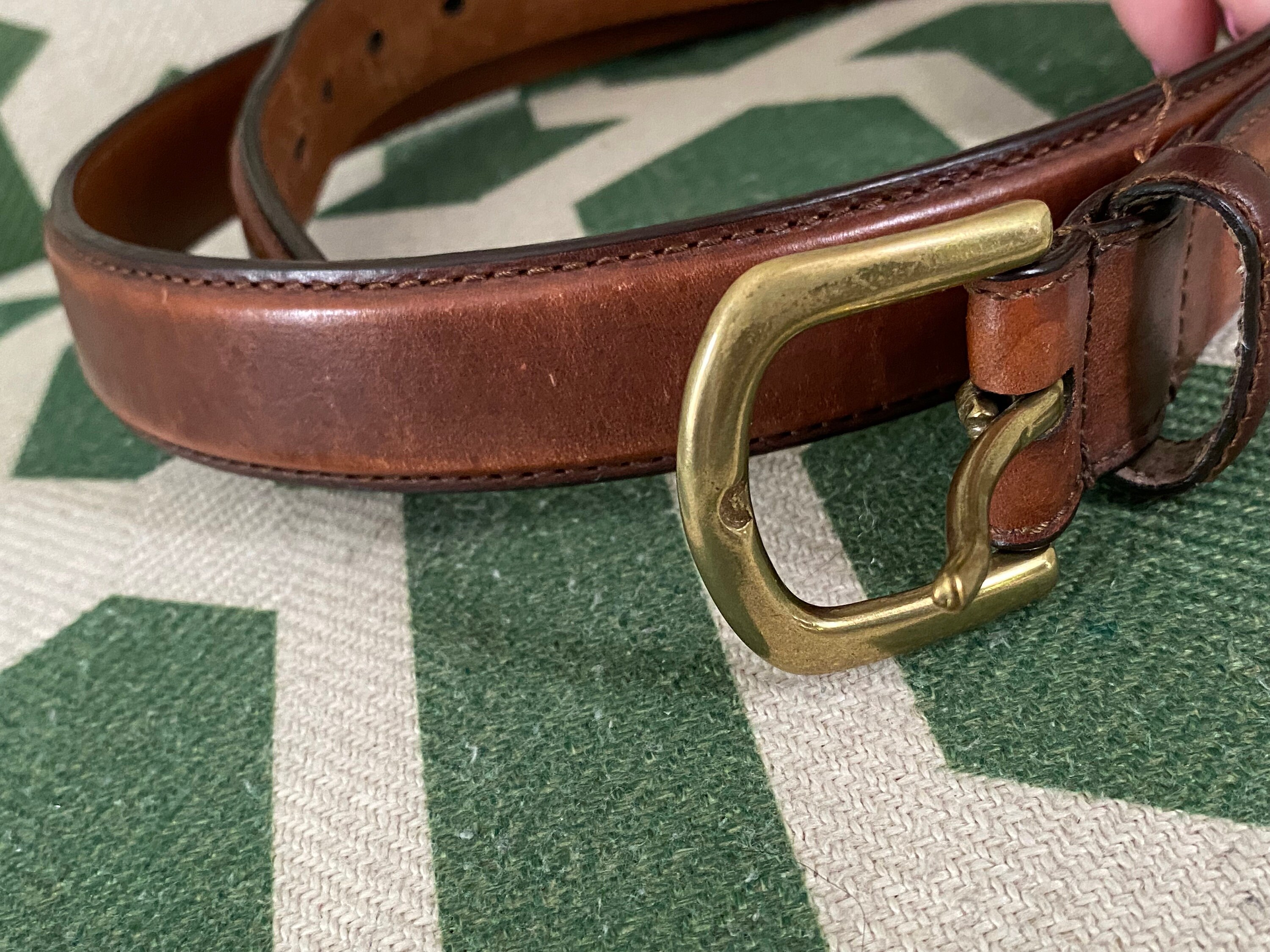 LL Bean Vintage Leather Belt; Brown; Gold Tone Buckle; 50 LL Bean Vintage Leather Belt; Brown; Gold Tone Buckle; 50
