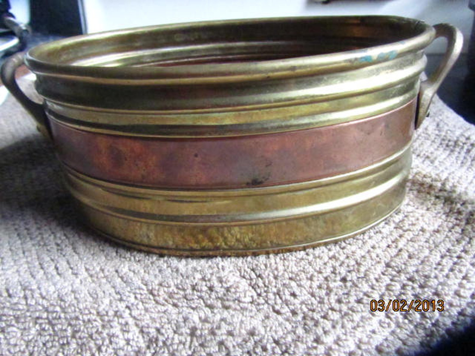 Vintage Metal Container Oval With Handles Catch-all Brass Copper - Etsy