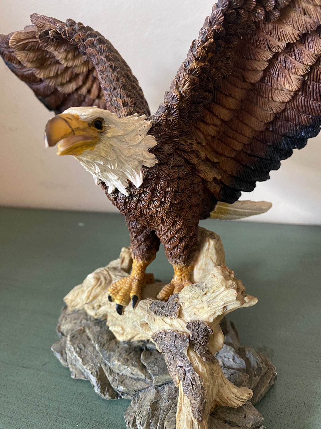 Large Porcelain Ceramic Hand Painted Eagle Figurine, Perched With Wing ...