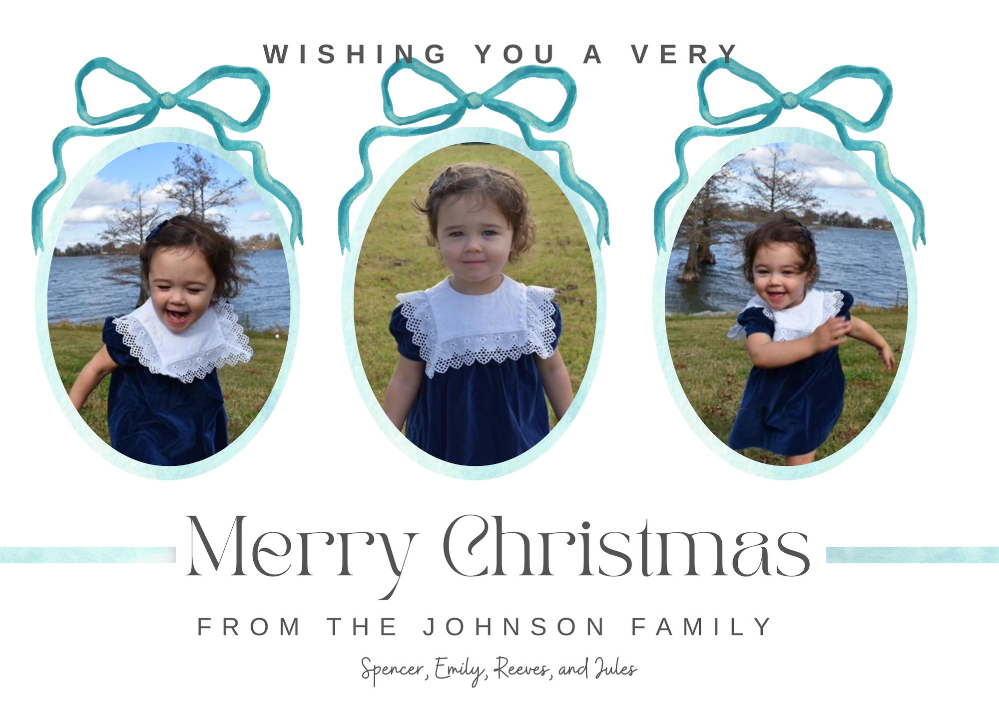 Watercolor Blue Ribbon Horizontal Christmas Card 3 Photos - Etsy