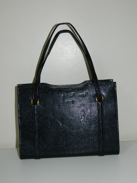 Vintage Retro 1950's Black Patent Kelly Box Style Lad… - Gem