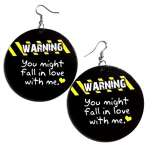 WARNING You Might Fall in Love With Me Statement Dangle Wood Earrings ...