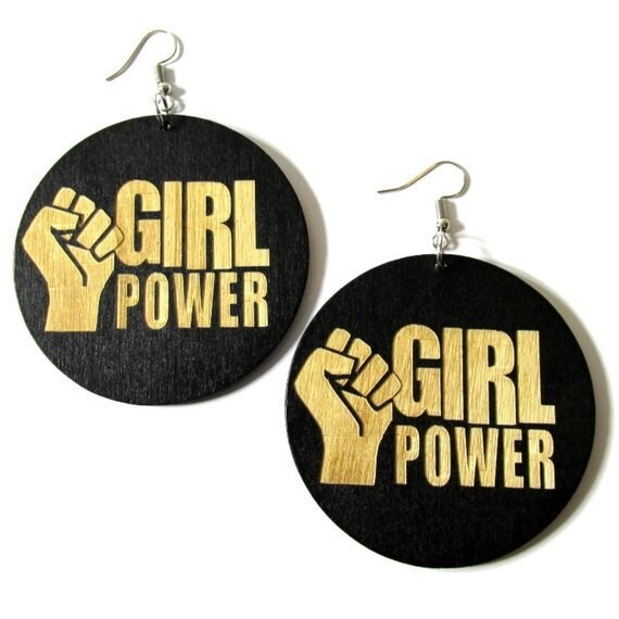 Girl Power Fist Statement Dangle Engraved Wood Earrings - Etsy
