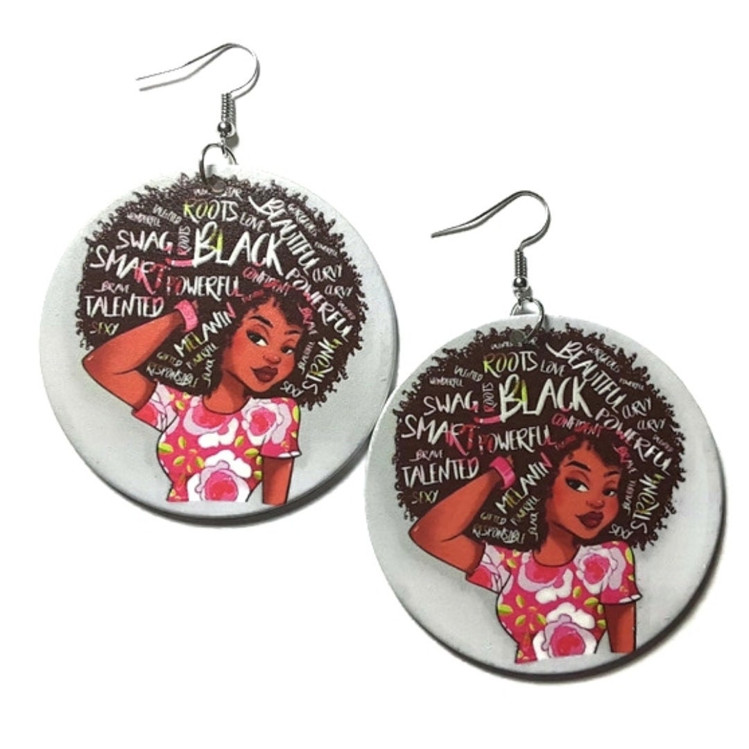 Expression Afro Talented Smart Powerful Statement Dangle Wood - Etsy