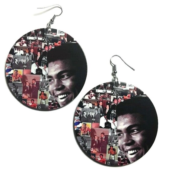 Muhammad Ali Smile Collage Statement Dangle Wood Earrings - Etsy