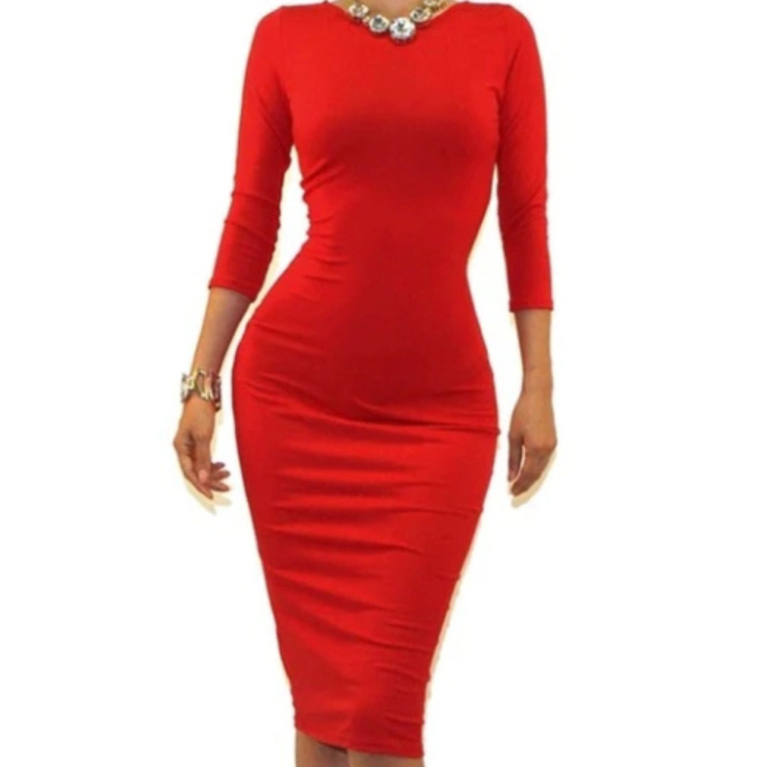 Ava Red 3/4 Sleeve Bodycon Party Cocktail Dress - Etsy