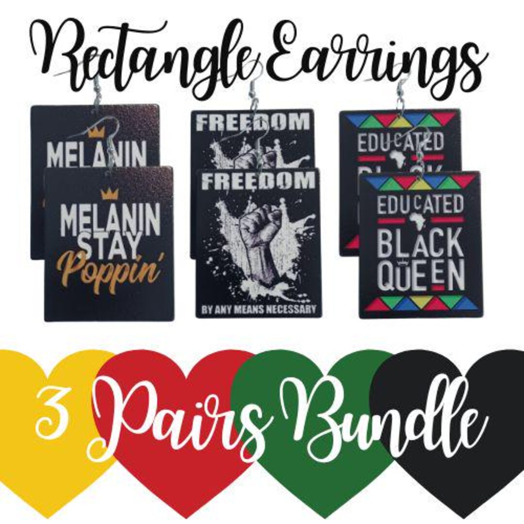 3 Pairs Rectangle Black Queen Power Fist Poppin Statement Dangle Drop ...