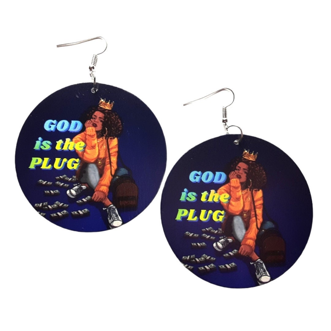 GOD is the PLUG Statement Wood Dangle Drop Earrings - Etsy