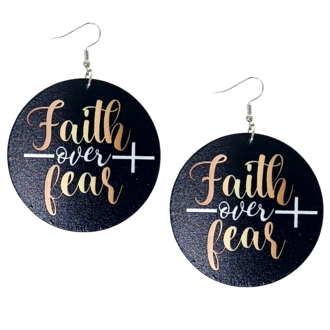Faith Over Fear in Gold Black White Statement Dangle Wood Earrings - Etsy