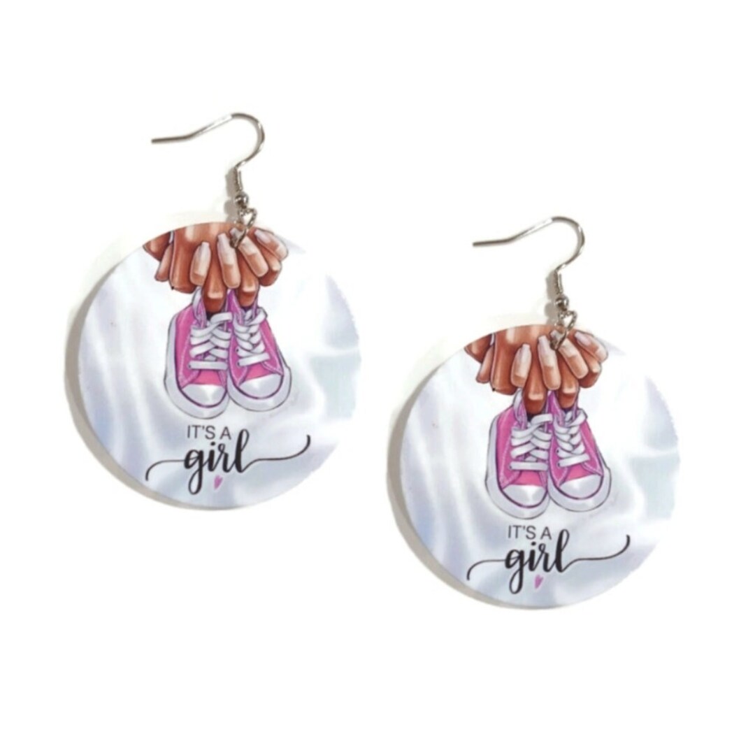 Its a Girl Pink Sneakers Small Statement Dangle Wood Earrings - Etsy