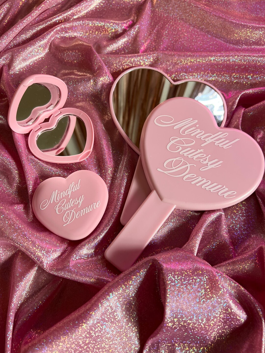 Very Mindful Very Cutesy Very Demure Handheld Heart Mirror or Compact ...