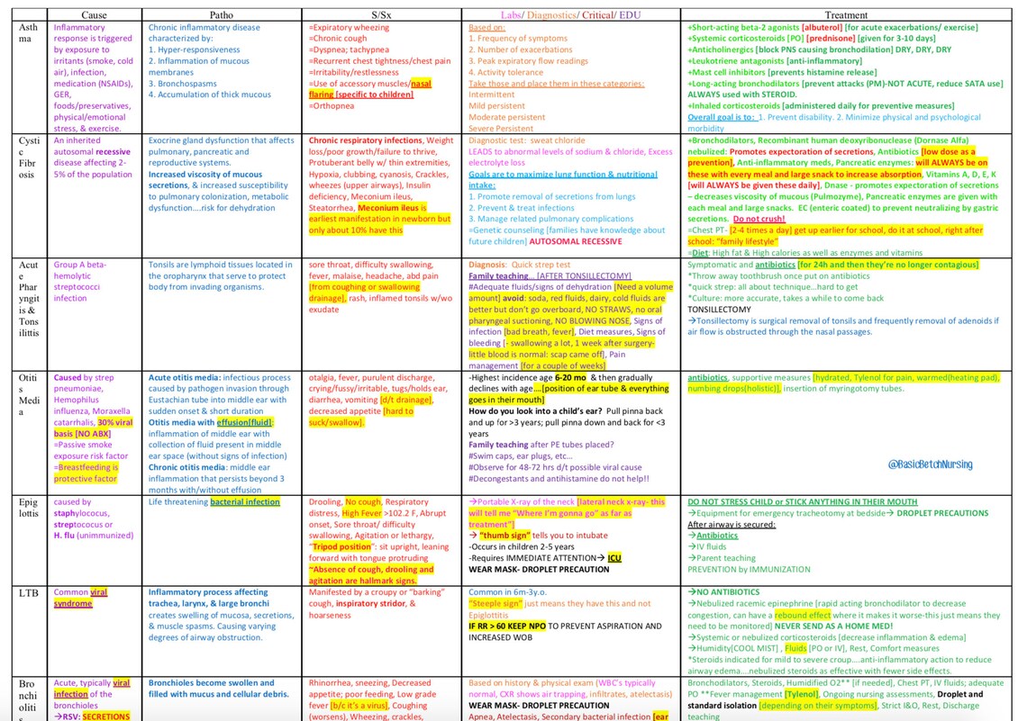 Pediatric Disorder Chart: Pediatric Nursing Study Guide - Etsy