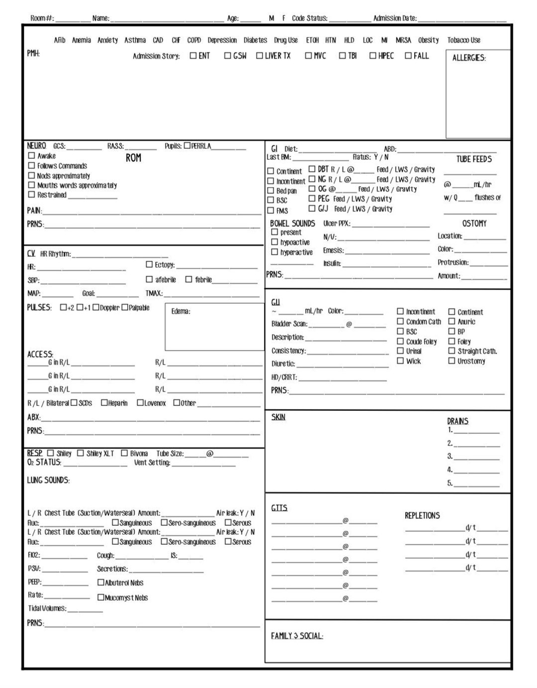 STICU Nursing Report Sheet - Etsy