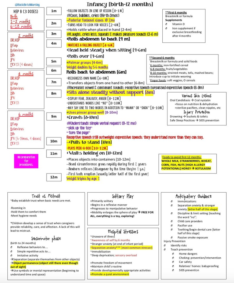 Infancy Overview: Pediatric Nursing Study Guide - Etsy