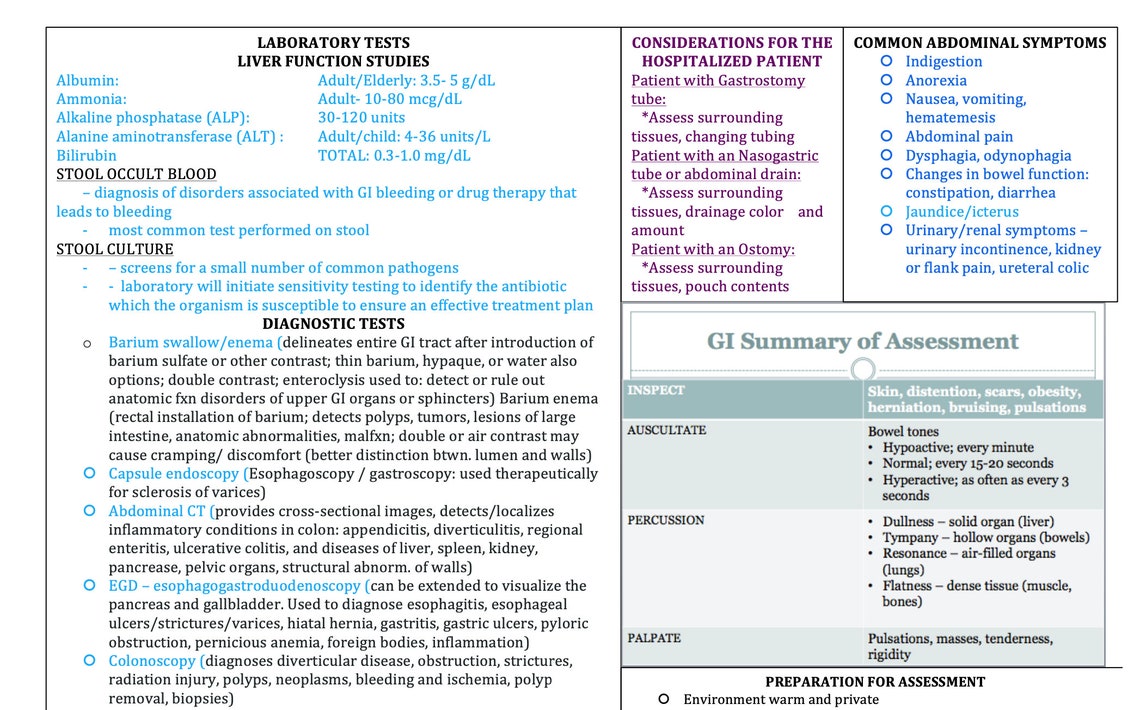 GI Assessment GI Disorders GI System | Etsy