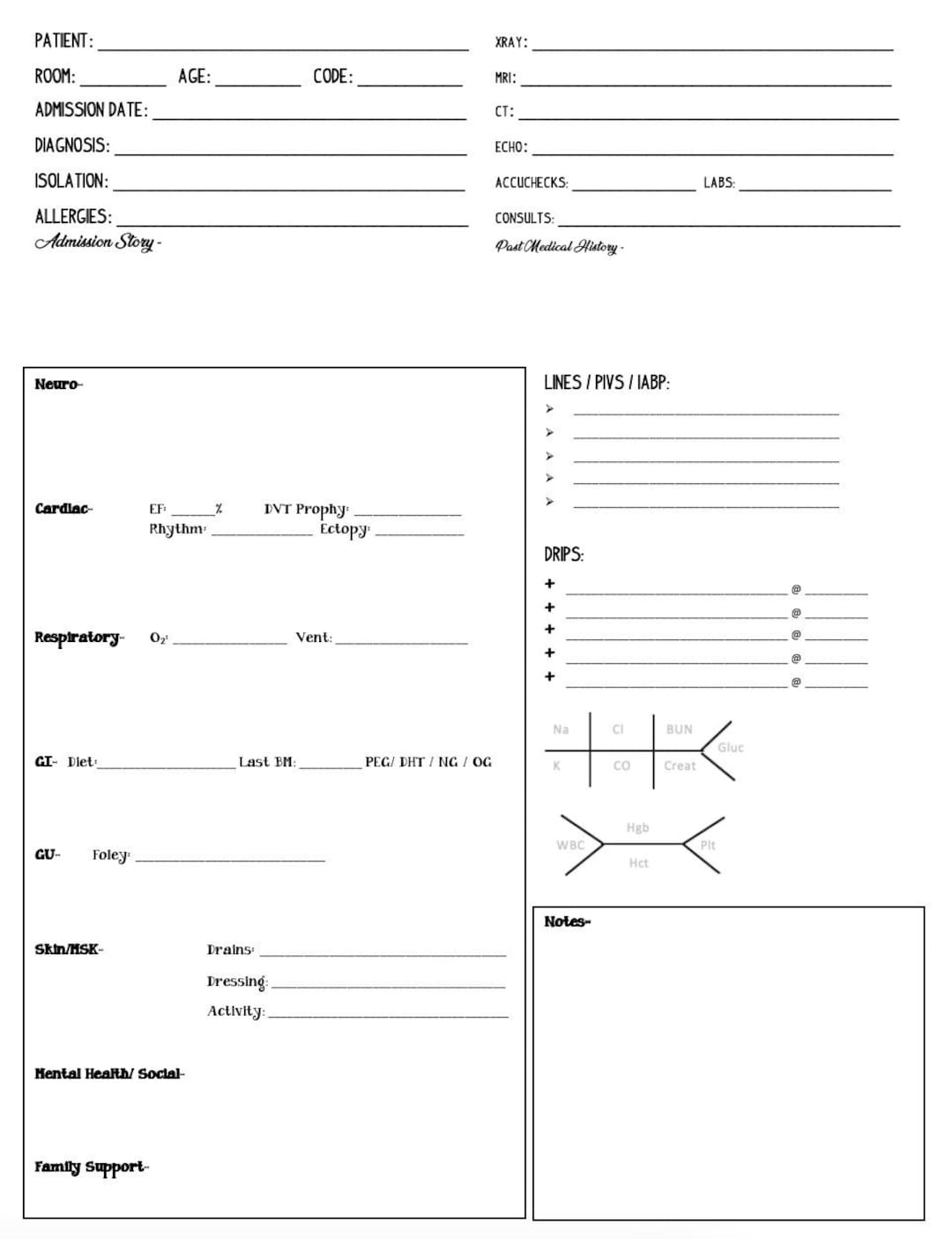 Nursing Report Sheet Z - Etsy