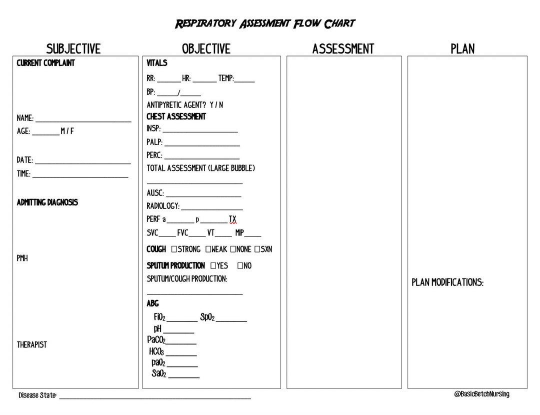 Respiratory Assessment Flow Sheet Etsy Respiratory Assessment Flow Sheet Etsy
