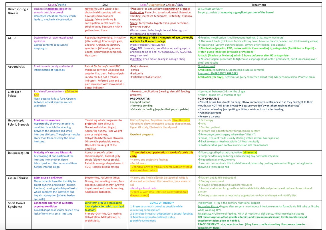 Pediatric Disorder Chart: Pediatric Nursing Study Guide - Etsy