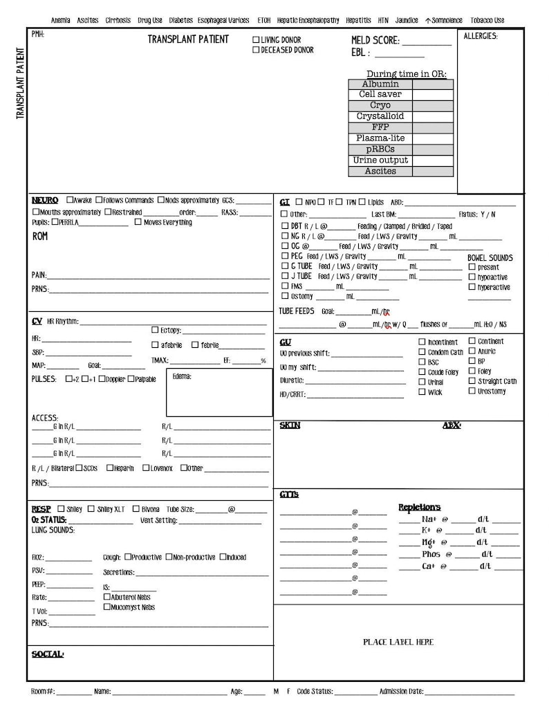 Liver Transplant Report Sheet - Etsy
