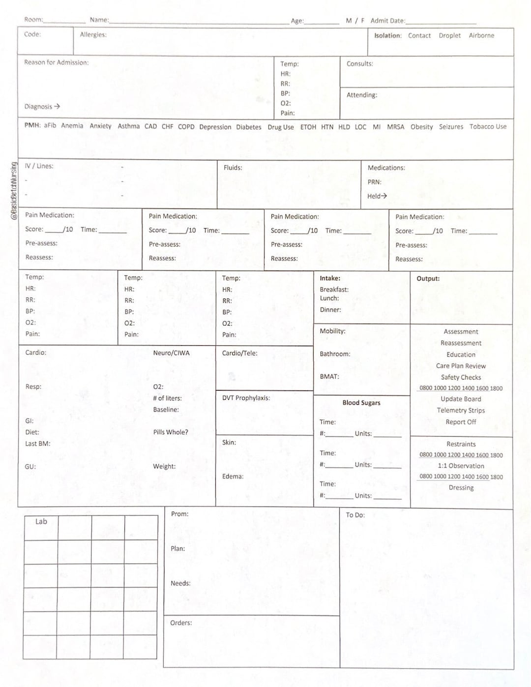 Meg's Nursing Report Sheet - Etsy