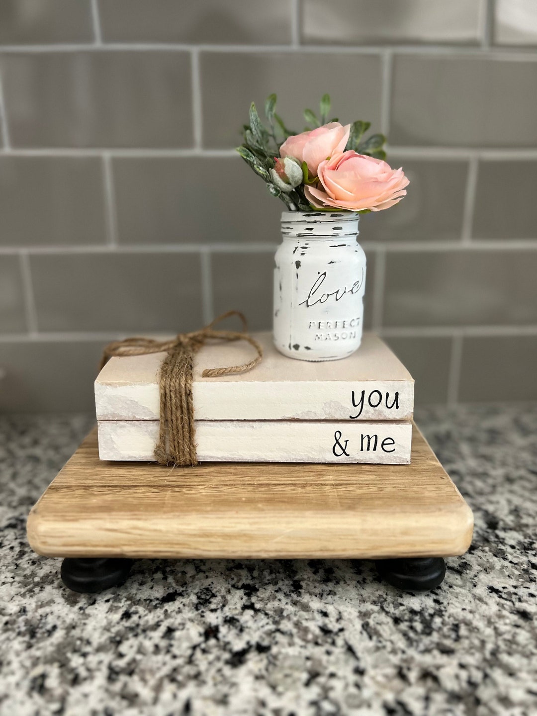 Distressed Hand-painted Farmhouse Love Glass Jar Country Kitchen Tier ...
