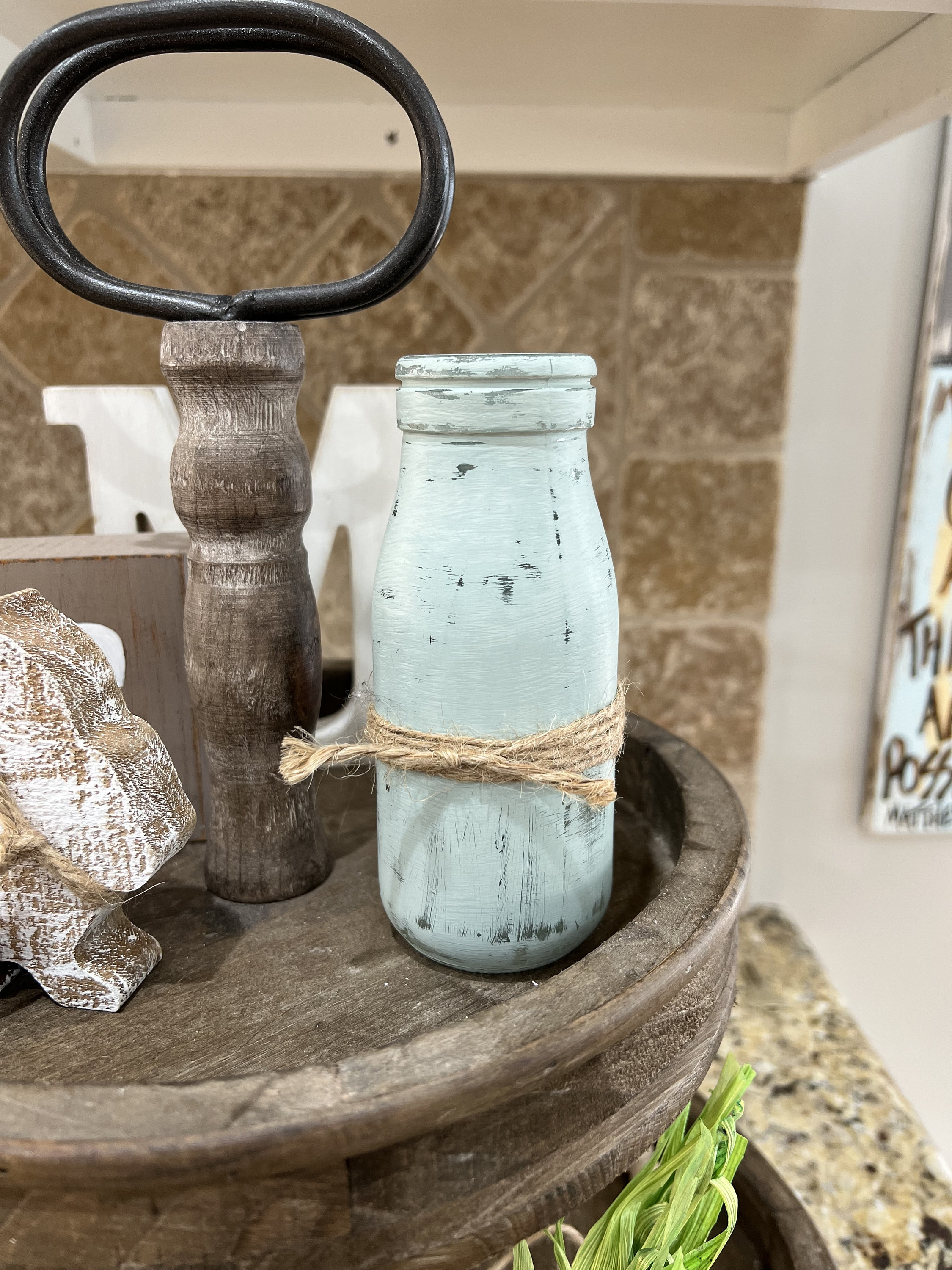 Distressed Hand-painted Farmhouse Glass Milk Jar Country Kitchen Tier ...