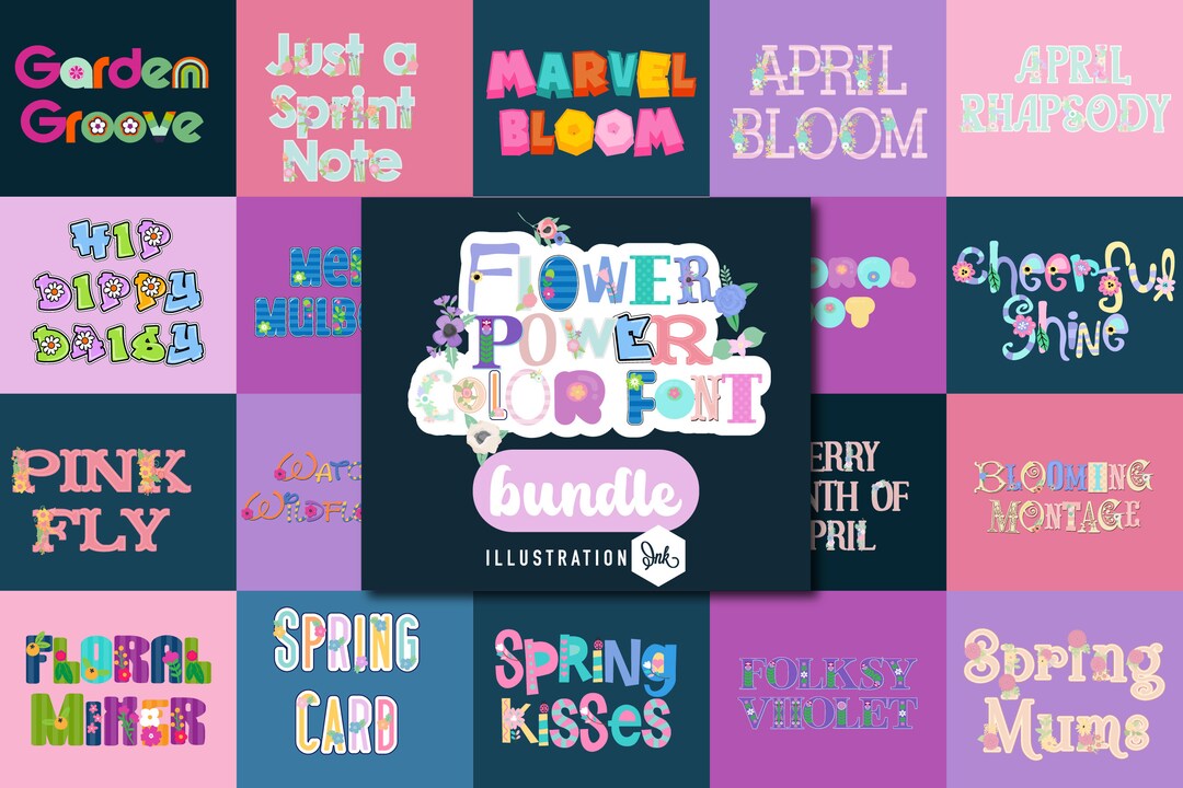 Flower Power Color Font Bundle, Cricut Fonts, Silhouette Fonts - Etsy