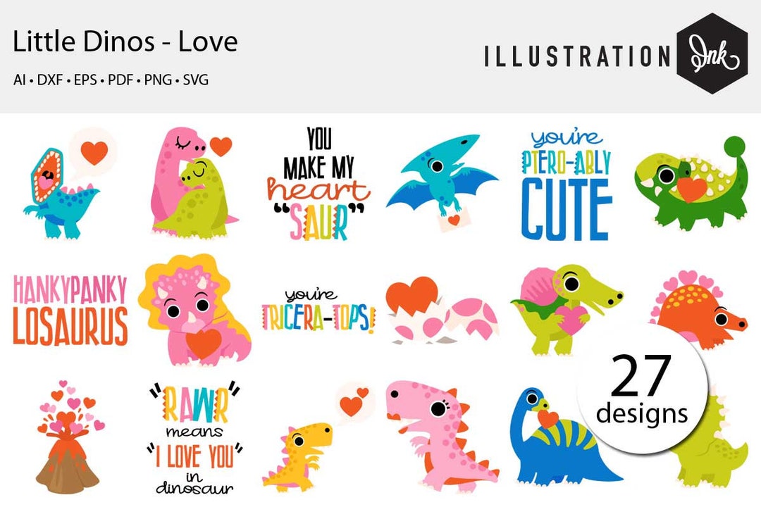 Little Dinos Love - SVG Cut Files, for Cricut, for Silhouette, Ai, Dxf ...